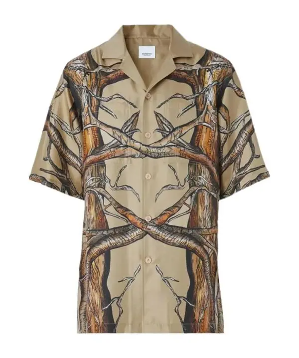 Burberry Elm Print Short Sleeve Silk Shirt