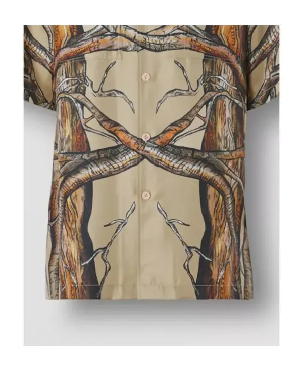 Burberry Elm Print Short Sleeve Silk Shirt