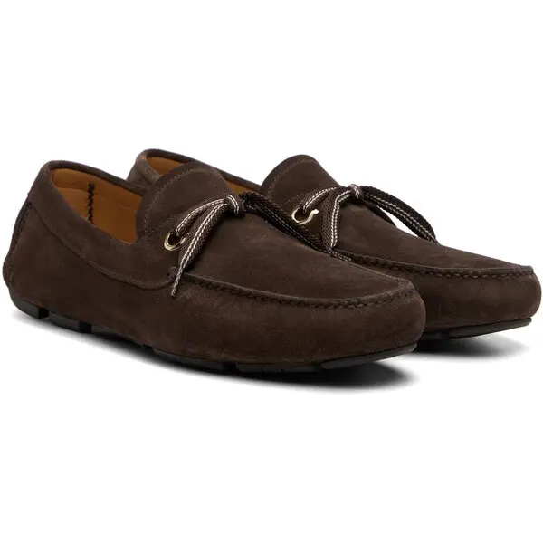 FERRAGAMO Laced Suede Driver Loafers - Brown