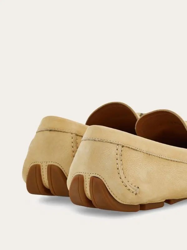 FERRAGAMO Gancini Ornament Nubuck Driver - Ecru