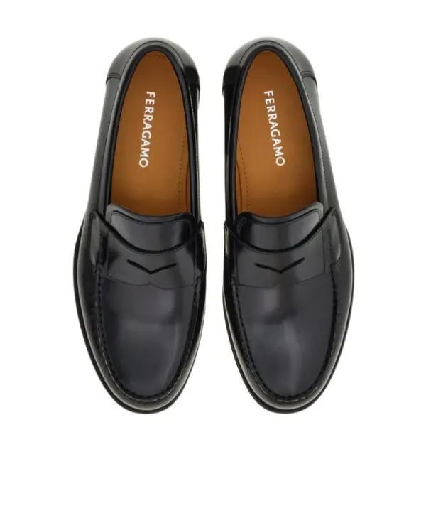 FERRAGAMO Calfskin Penny Loafers - Black