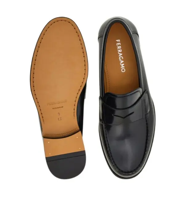 FERRAGAMO Calfskin Penny Loafers - Black