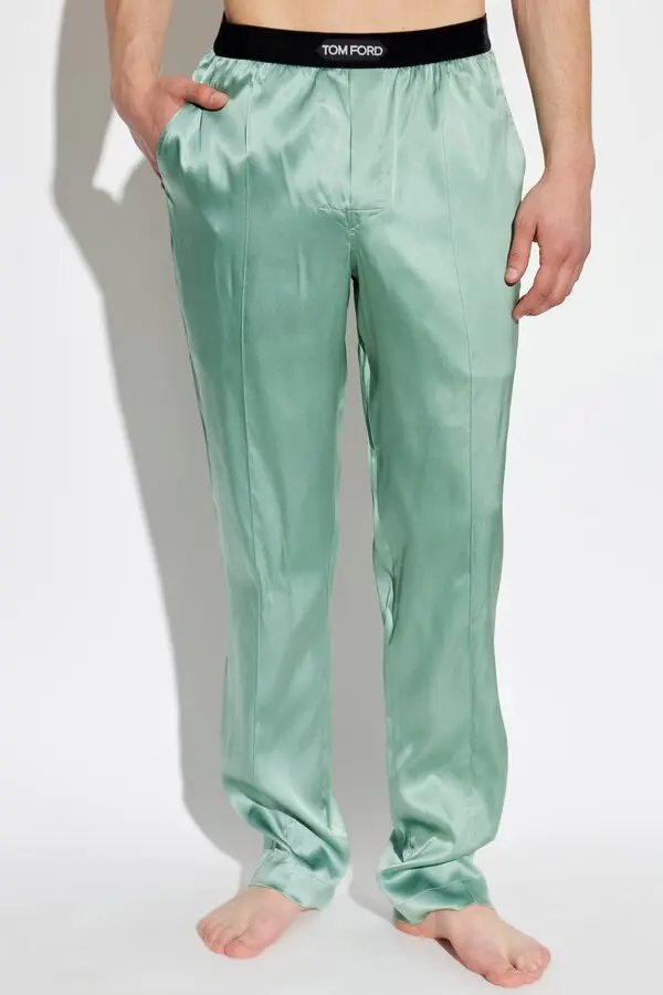 TOM FORD Logo-waistband Silk Pajamas - Green