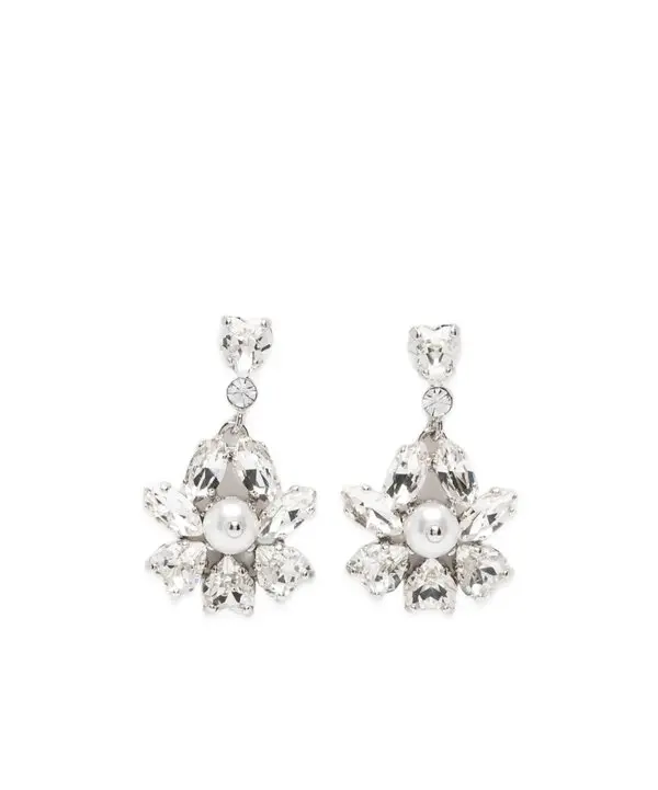 Simone Rocha Crystal Flower Drop Earrings - White