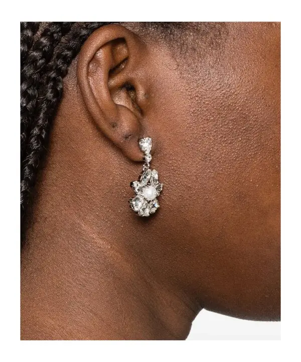 Simone Rocha Crystal Flower Drop Earrings - White