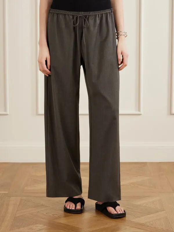 ST. AGNI Everyday Wool Blend Wide-leg Pants - Black