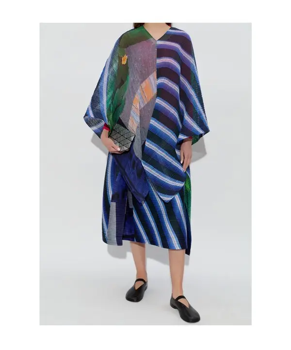 PLEATS PLEASE BY ISSEY MIYAKE V-neck Printed Pattern Poncho