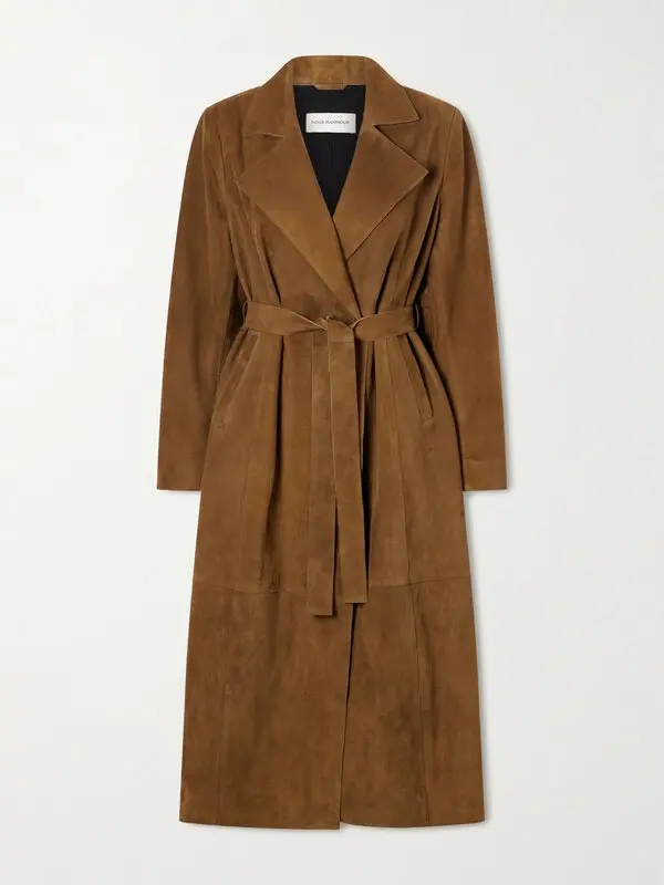 Nour Hammour Winona Belted Suede Long Coat