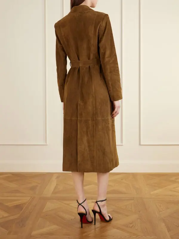 Nour Hammour Winona Belted Suede Long Coat