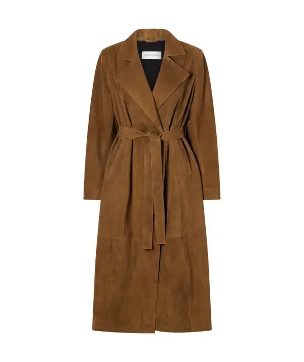 Nour Hammour Winona Belted Suede Long Coat