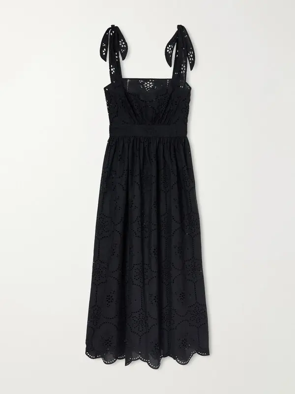 Matteau Broderie Anglaise Cotton Midi Dress - Black