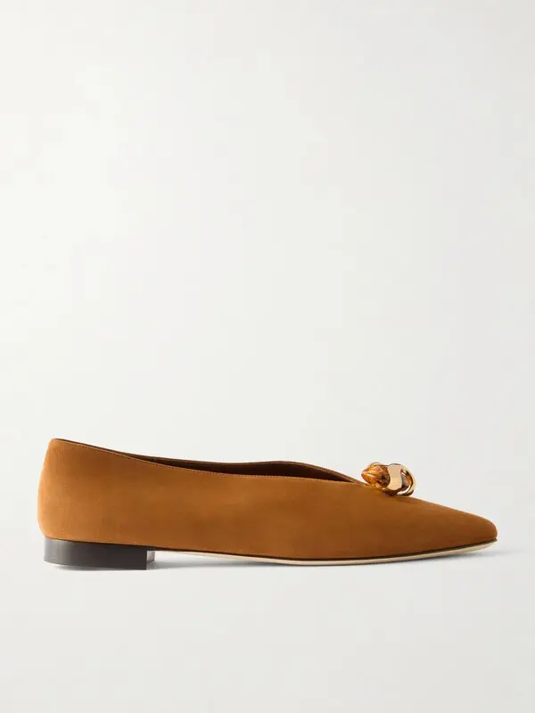 JIMMY CHOO Margot Embellished Suede Ballet Flats - Brown