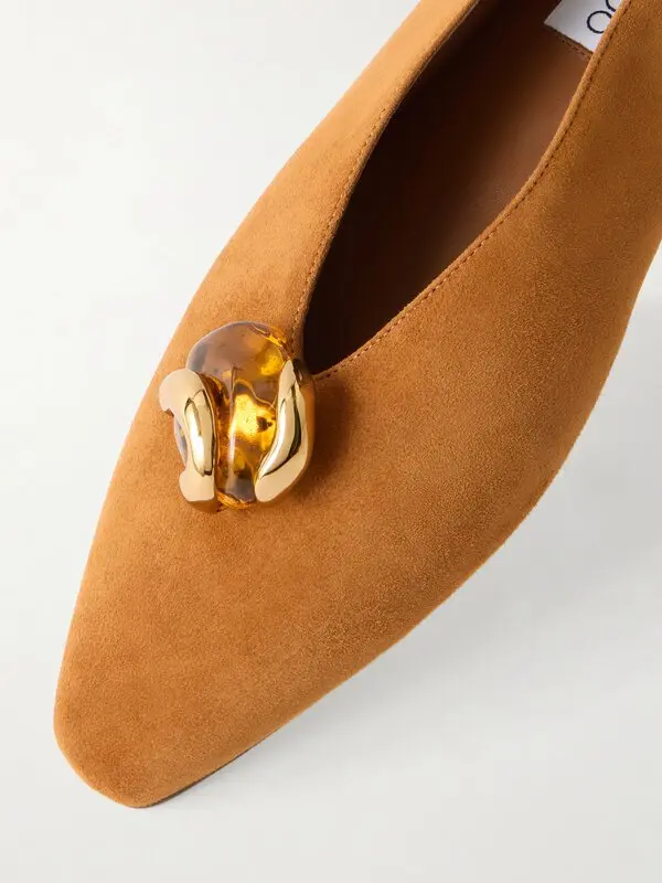 JIMMY CHOO Margot Embellished Suede Ballet Flats - Brown