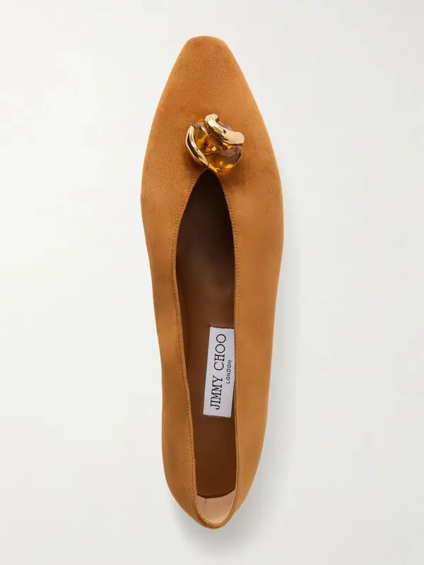 JIMMY CHOO Margot Embellished Suede Ballet Flats - Brown