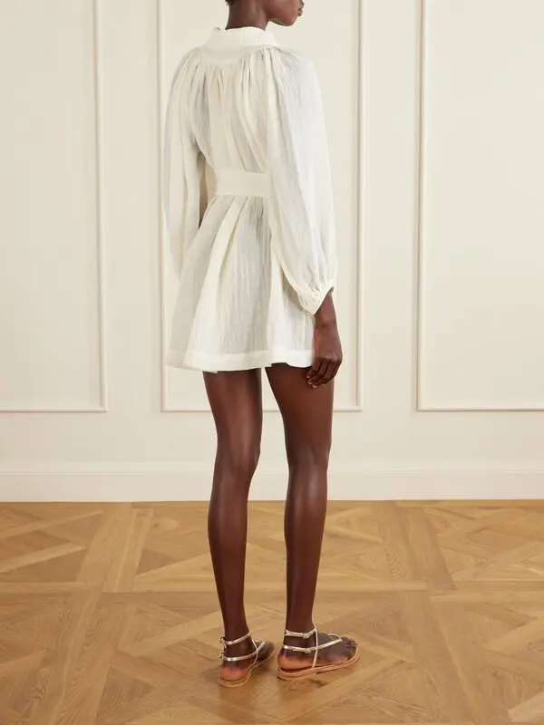 Lisa Marie Fernandez Poet Belted Linen Mini Dress - White