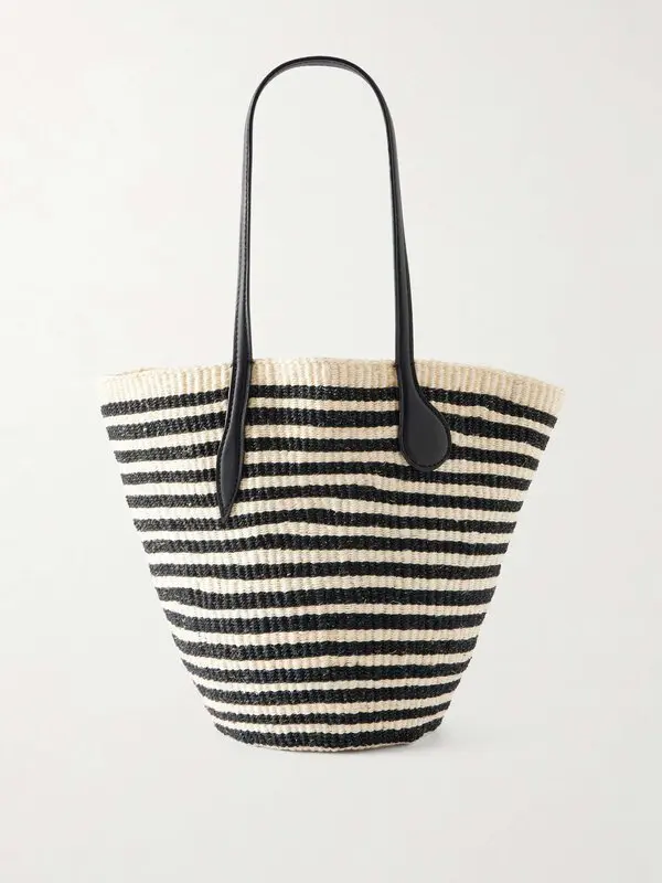 LIFFNER Striped Leather-trimmed Sisal Shoulder Bag - Black