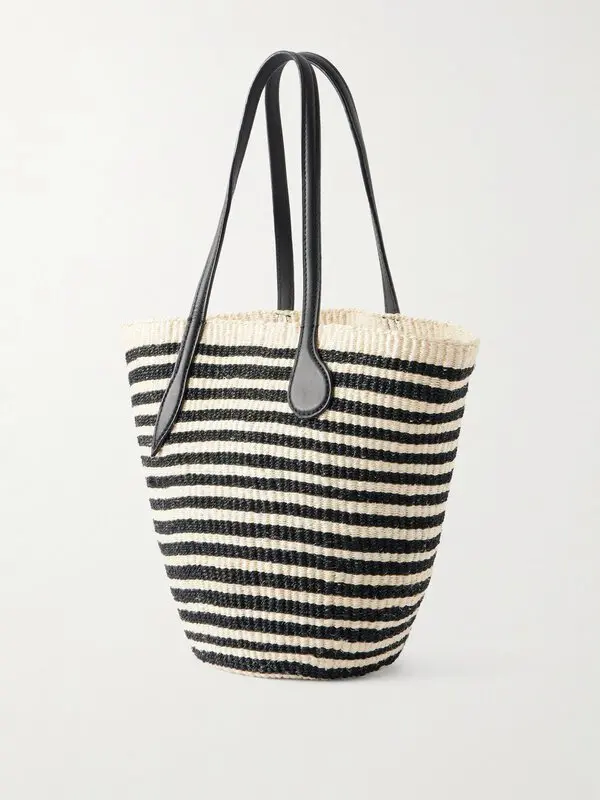 LIFFNER Striped Sisal Shoulder Bag With Leather Trim - Black