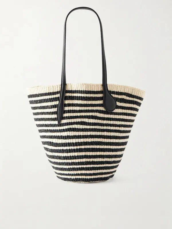 LIFFNER Striped Sisal Shoulder Bag With Leather Trim - Black
