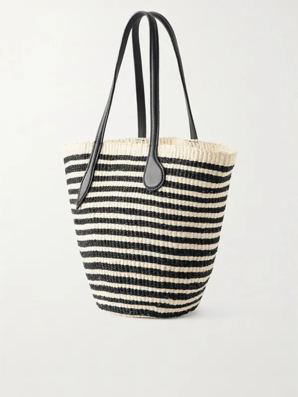 LIFFNER Striped Sisal Shoulder Bag With Leather Trim - Black