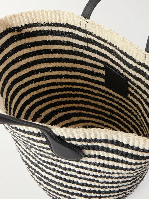 LIFFNER Striped Sisal Shoulder Bag With Leather Trim - Black