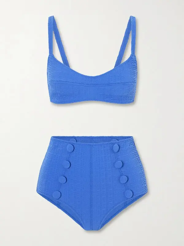 Lisa Marie Fernandez Button-embellished Balconette Bikini - Blue