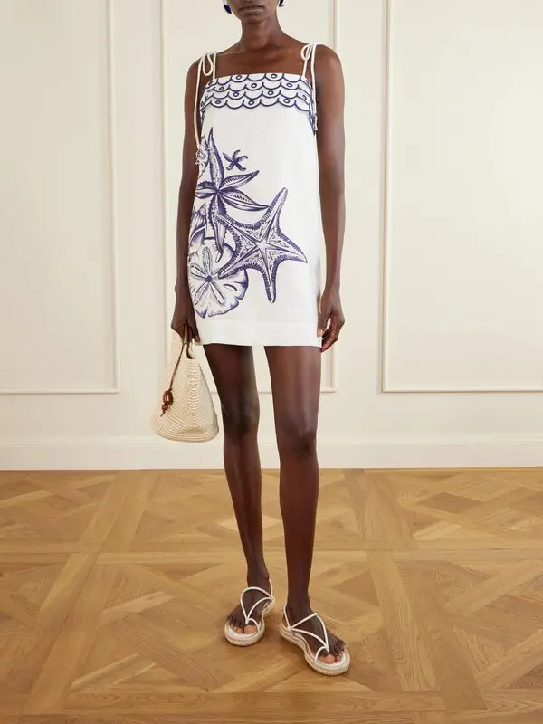 Farm Rio Coast Stars Linen Mini Dress