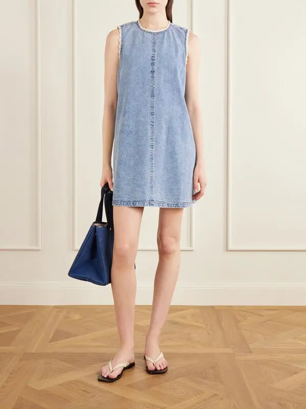 FRAME Crochet Tide Organic Cotton-blend Mini Dress - Blue