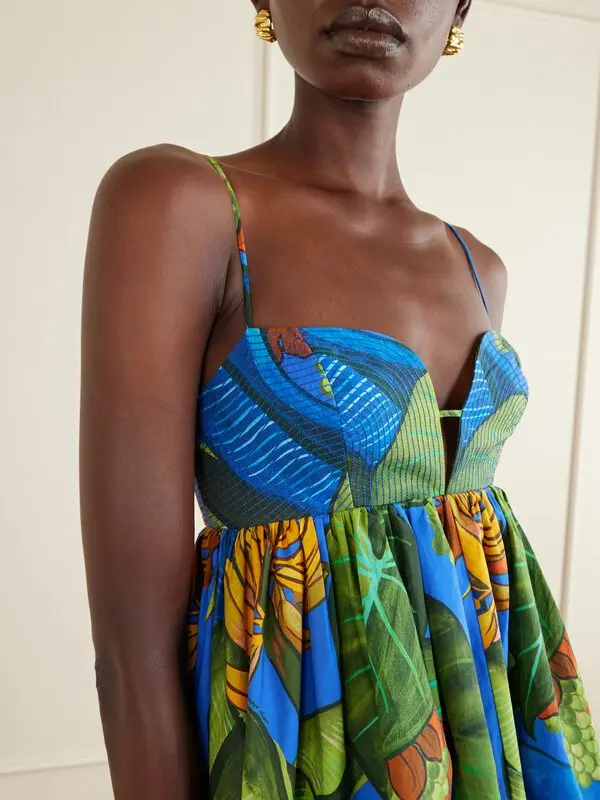 Farm Rio Banana Grapes Printed Linen-blend Mini Dress