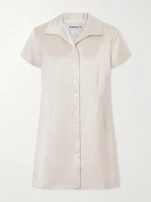 Bernadette York Dupioni Mini Shirt Dress - Neutrals