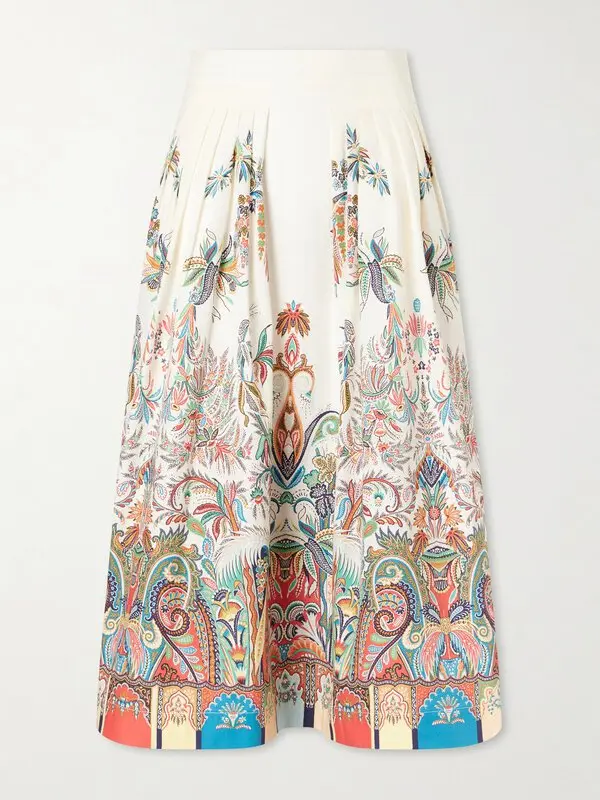 Etro Paisley-print Cotton-poplin Midi Skirt - White