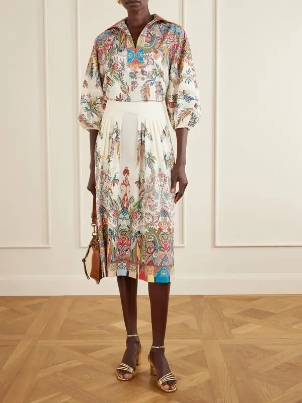 Etro Paisley-print Cotton-poplin Midi Skirt