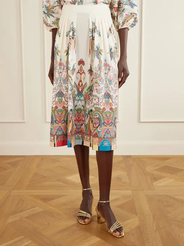 Etro Paisley-print Cotton-poplin Midi Skirt