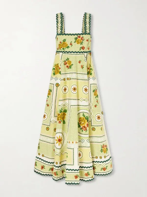 ALEMAIS Dixie Pleated Floral-print Cotton-poplin Midi Dress - Green