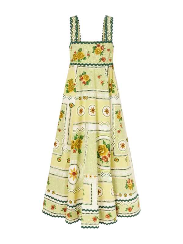 ALEMAIS Dixie Pleated Floral-print Cotton-poplin Midi Dress - Green