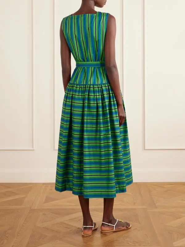 ALEMAIS Margo Belted Striped Organic Cotton-poplin Midi Dress