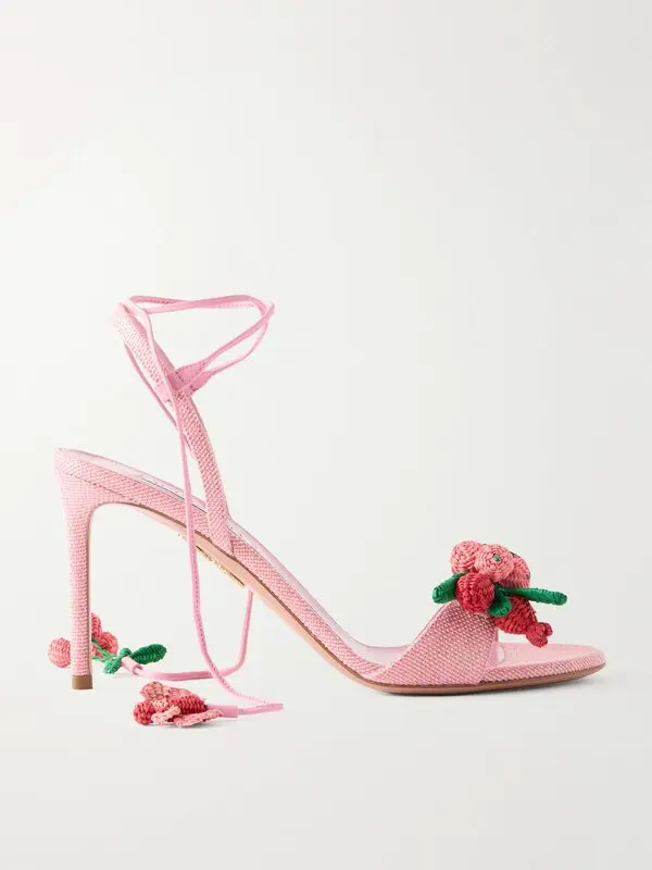 AQUAZZURA Botanica 105 Embellished Raffia Sandals - Pastel Pink