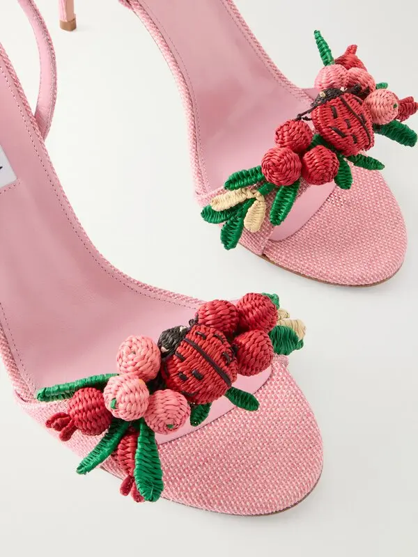 AQUAZZURA Botanica 105 Embellished Leather And Raffia Sandals - Pink