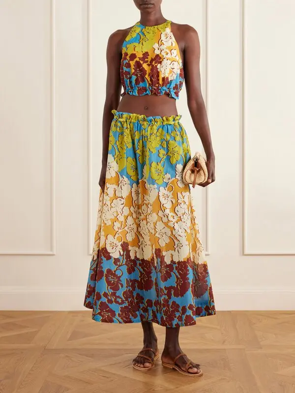 ALEMAIS Splice Floral-print Cotton And Silk-blend Midi Skirt - Multi