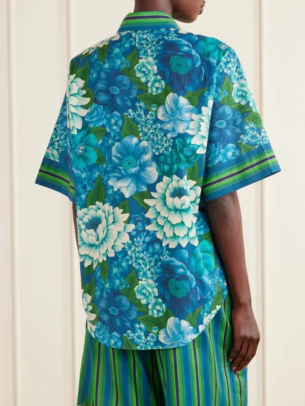 ALEMAIS Margo Striped Floral-print Organic Cotton-voile Shirt - Multi