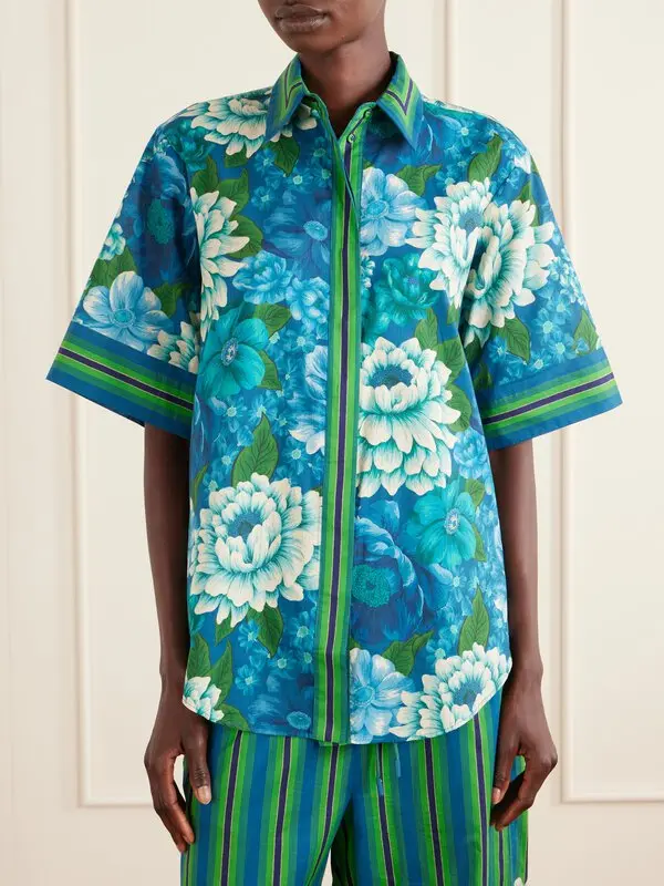 ALEMAIS Margo Striped Floral-print Organic Cotton-voile Shirt - Multi