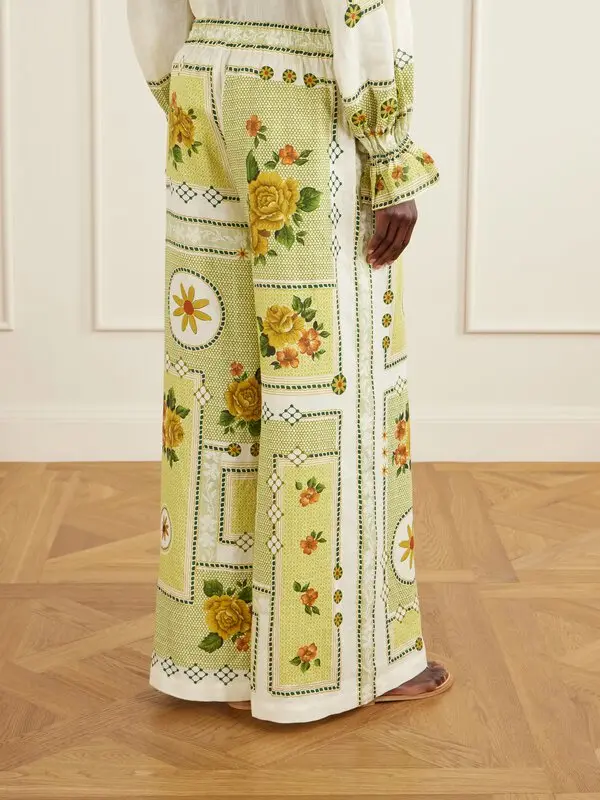 ALEMAIS Dixie Floral-print Wide-leg Linen Pants