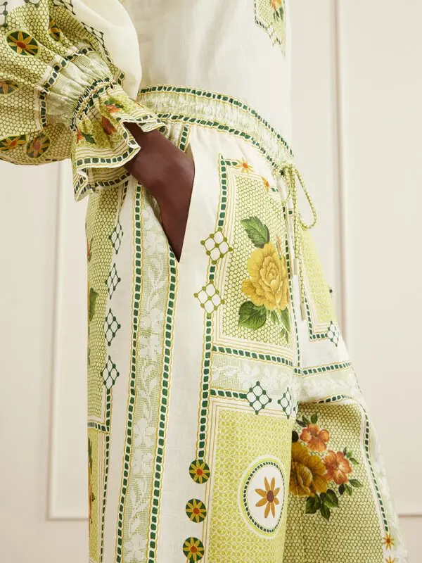 ALEMAIS Dixie Floral-print Wide-leg Linen Pants