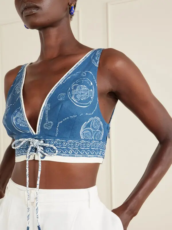 ALEMAIS Lucky' Cropped Printed Linen Top