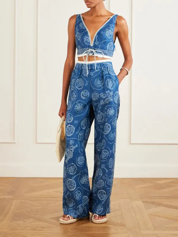 ALEMAIS Lucky' Cropped Printed Linen Top