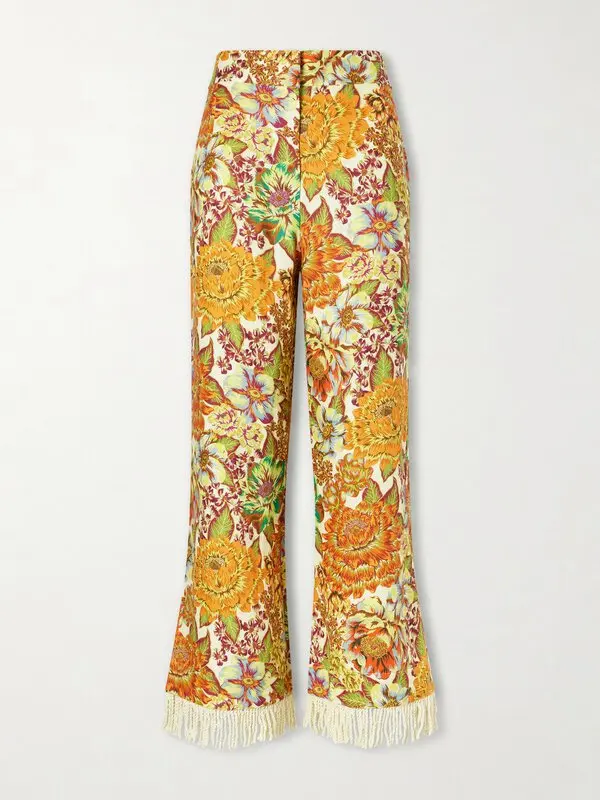 ALEMAIS Lana Fringed Floral-print Linen Flared Pants - Yellow