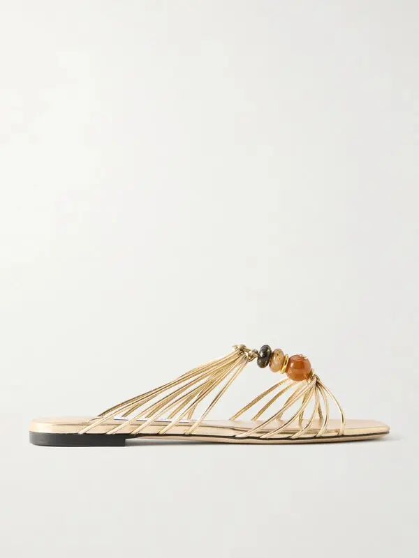 JIMMY CHOO Lova Embellished Metallic Leather Sandals - Gold
