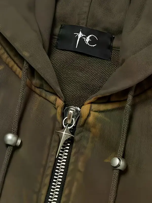 THUG CLUB Distressed Zip-fastening Hoodie
