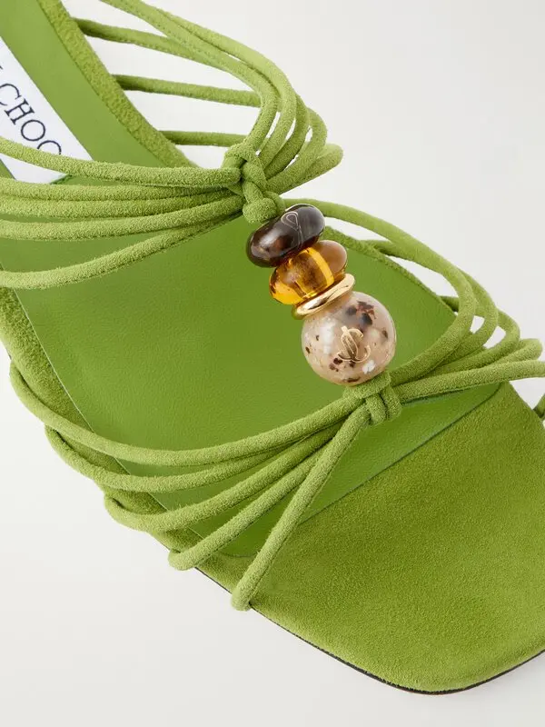 JIMMY CHOO Lova Embellished Suede Sandals - Green
