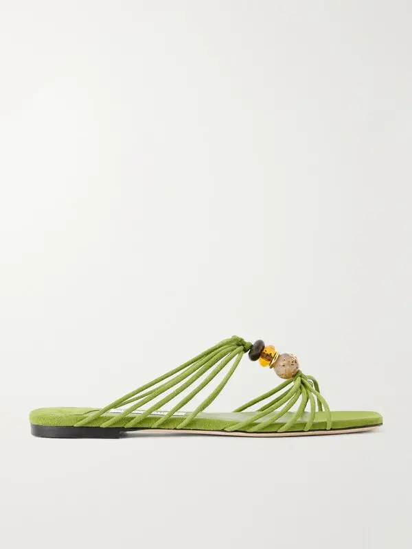 JIMMY CHOO Lova Embellished Suede Sandals - Green