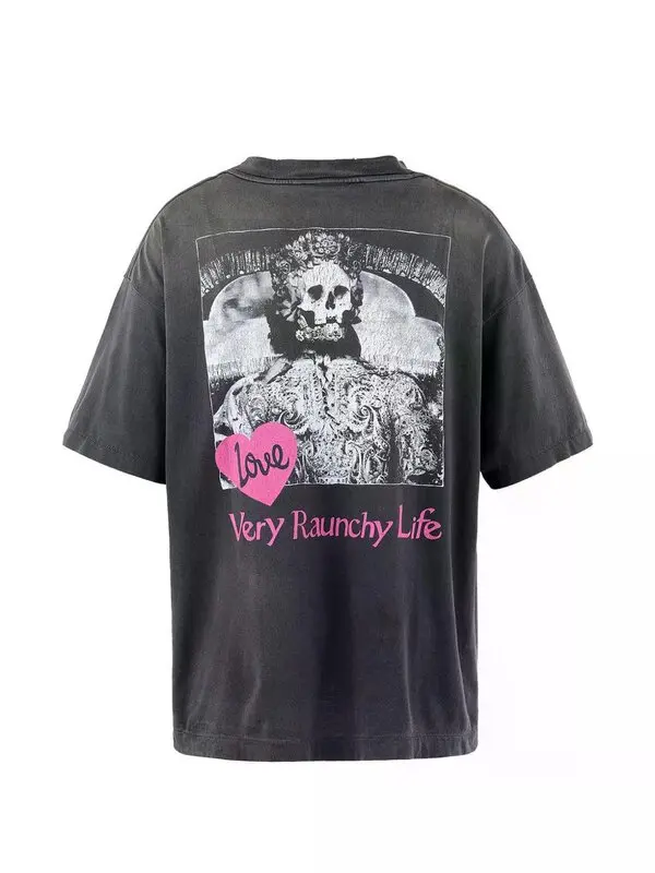SAINT MXXXXXX Graphic-print Distressed T-shirt - Black